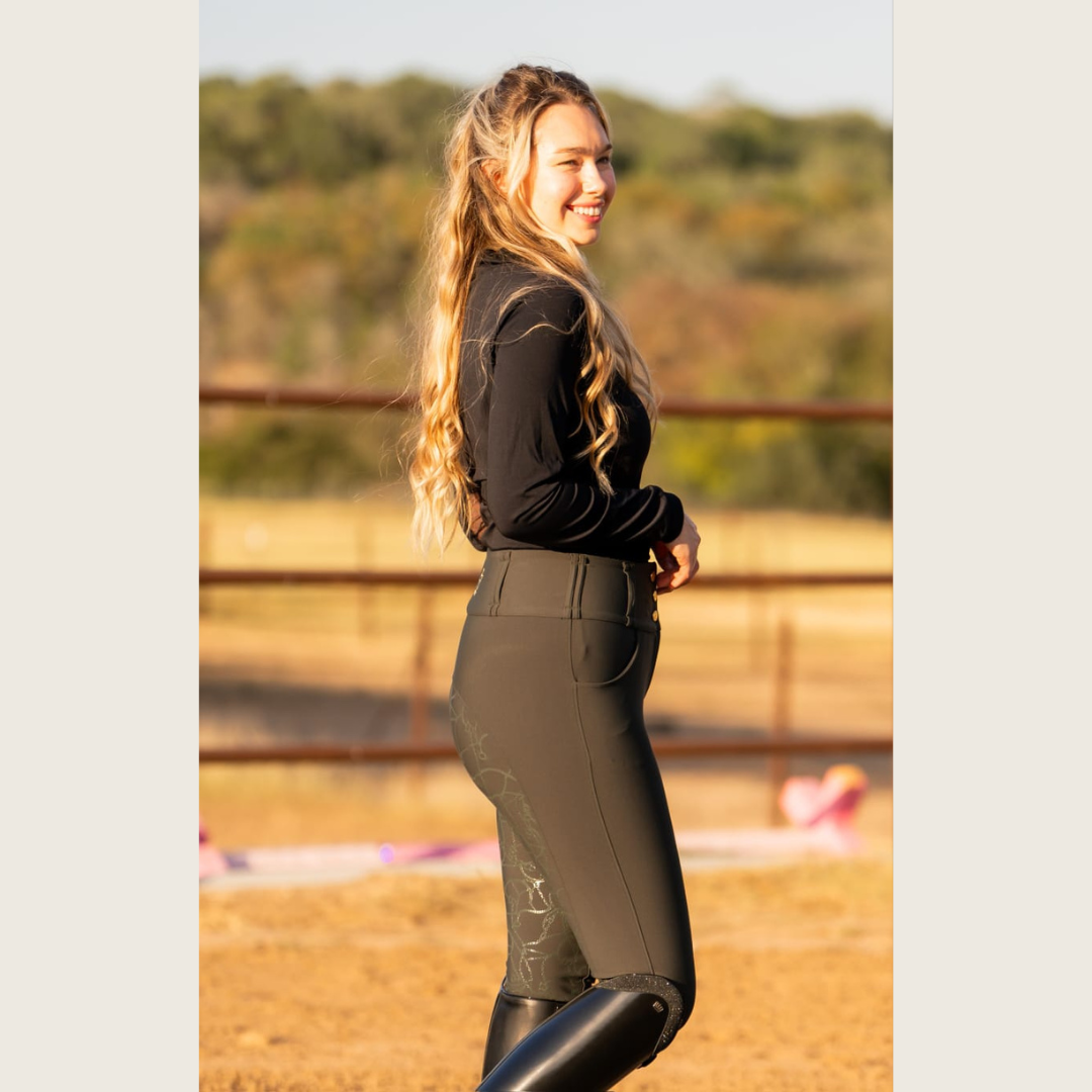 Sage Green Equestrian Silicone Riding Breeches Pants with Belt Loops ...