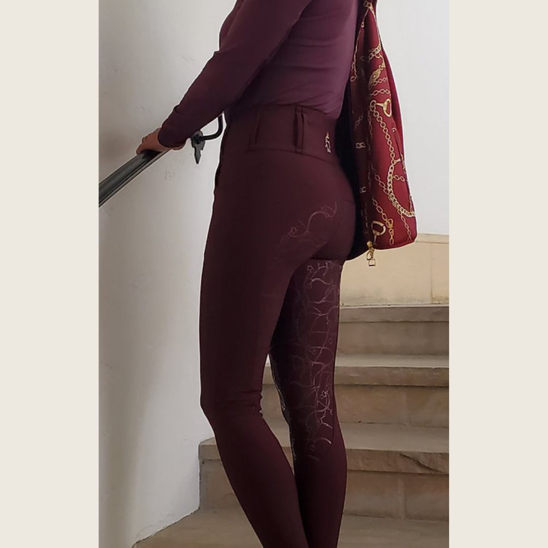 Burgundy Equestrian Silicone Riding Breeches with Belt Loops – Dressage ...